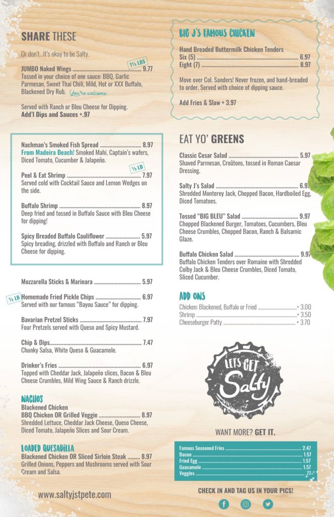 Salty J's St Petersburg FL Restaurant and Menu Review August 2019