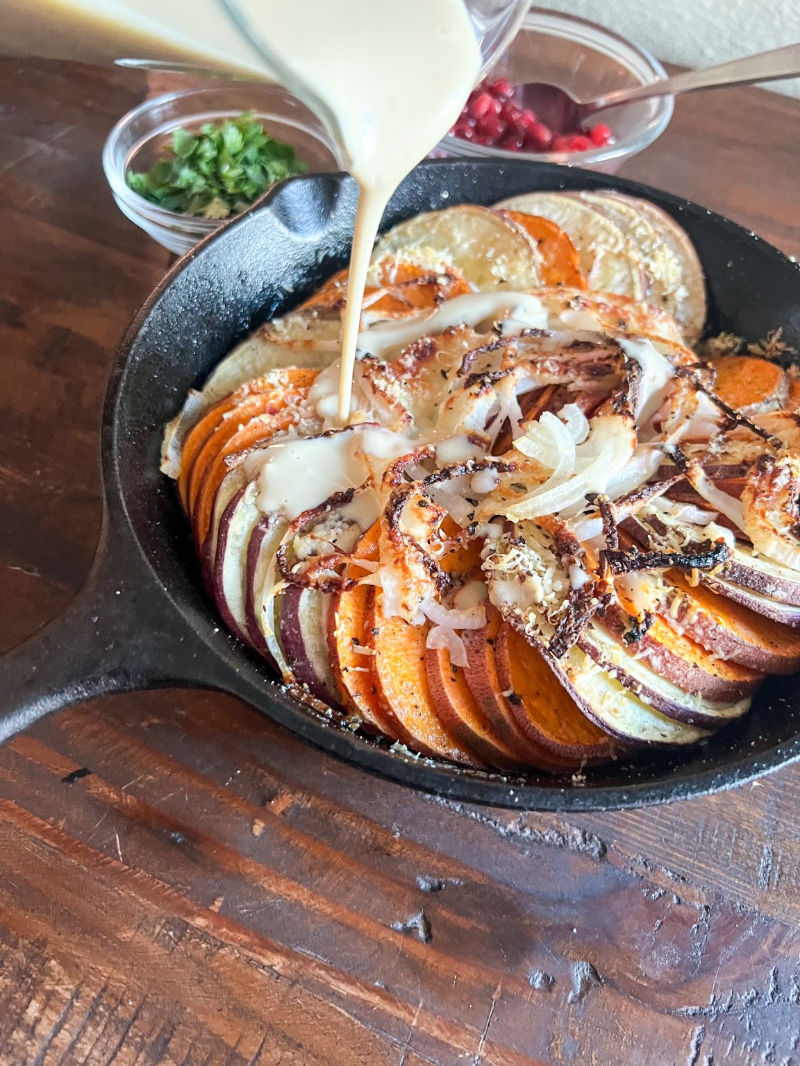 Sweet Potato Tian with Maple-Tahini Drizzle Recipe