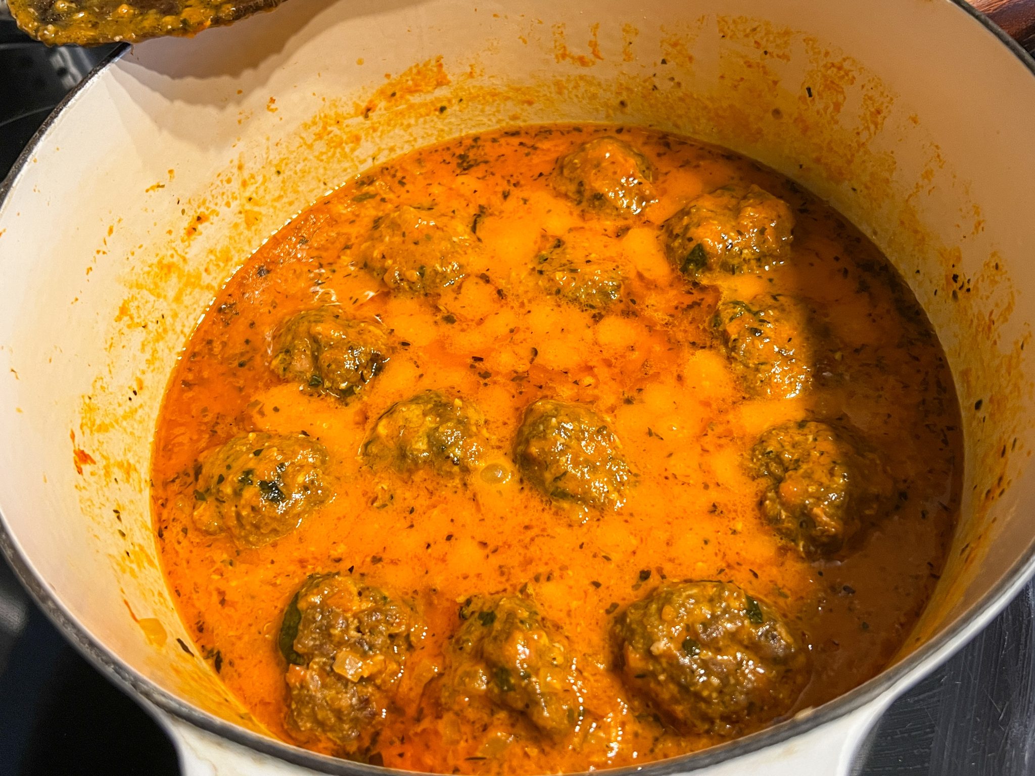 Mortadella & Beef Meatballs with Roasted Red Pepper Sauce Recipe