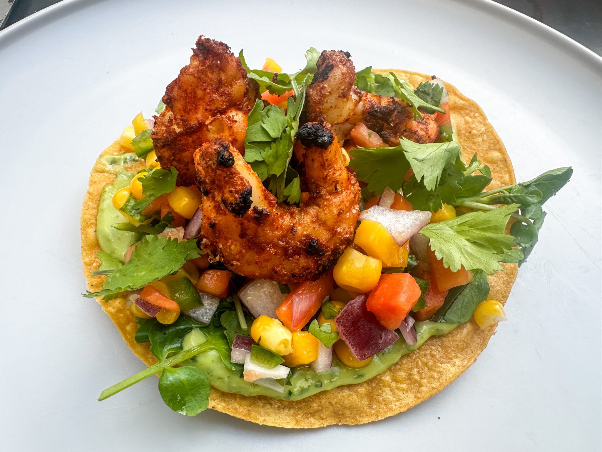 Grilled Shrimp Tostada with Mango & Papaya Salsa Recipe